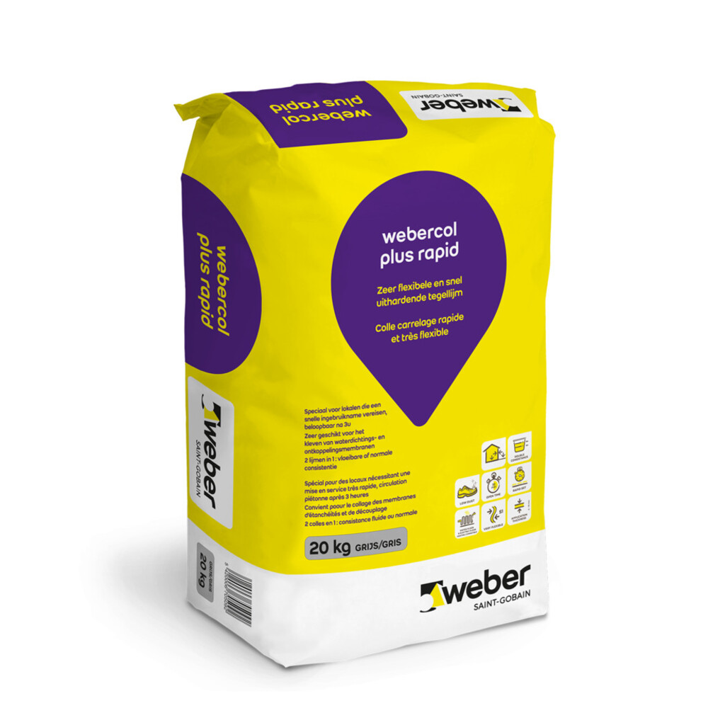 Flexibele tegellijm met snelle uitharding | webercol plus rapid